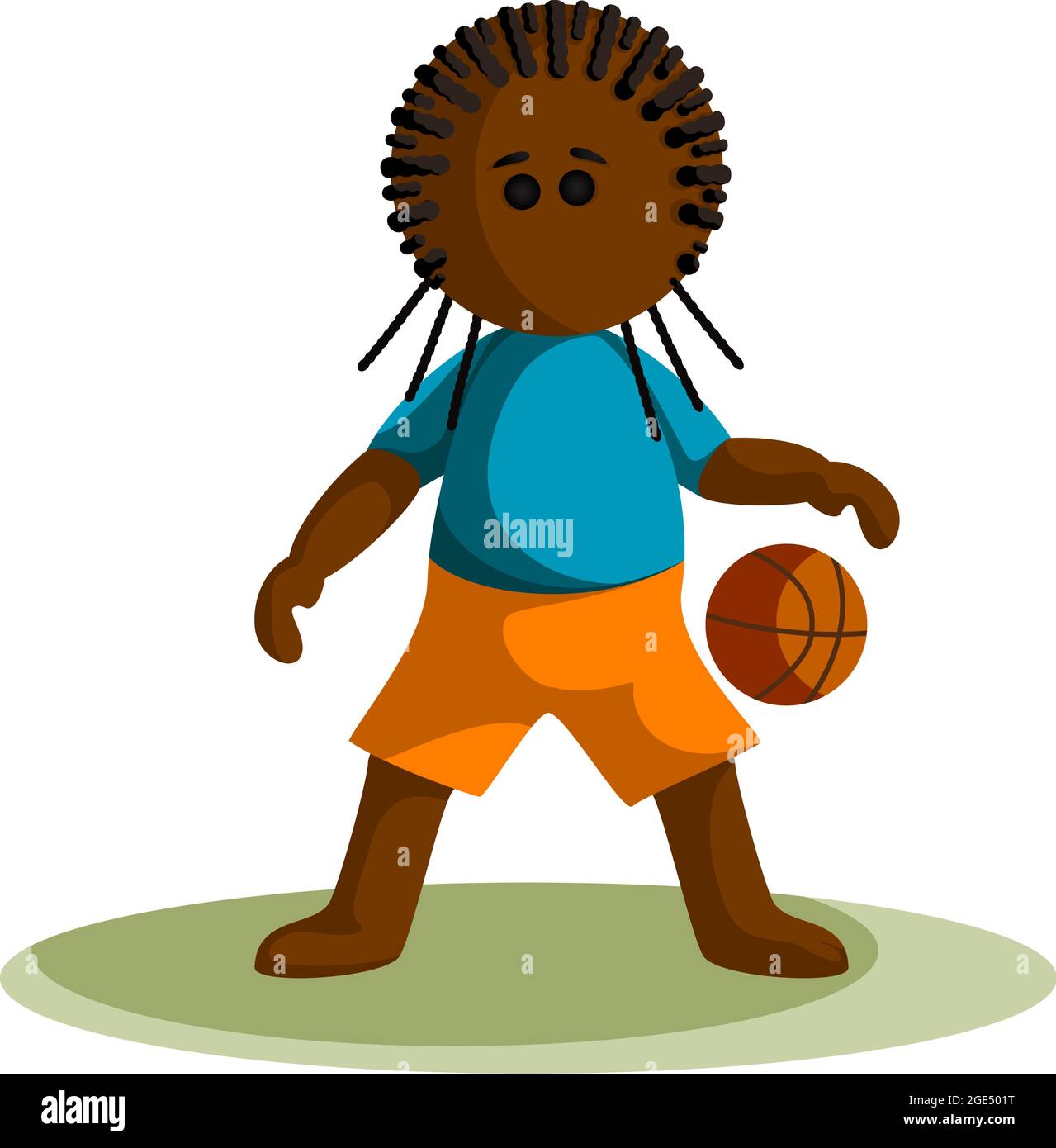 Vector image of a dark-skinned boy with a basketball. Cartoon style ...