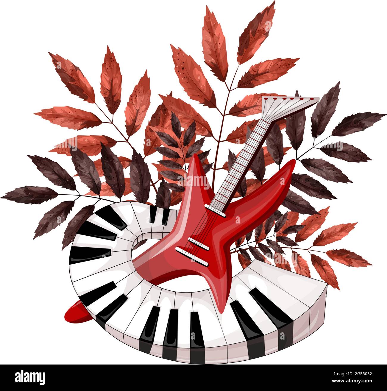 Vector image of musical instruments in composition with autumn foliage ...