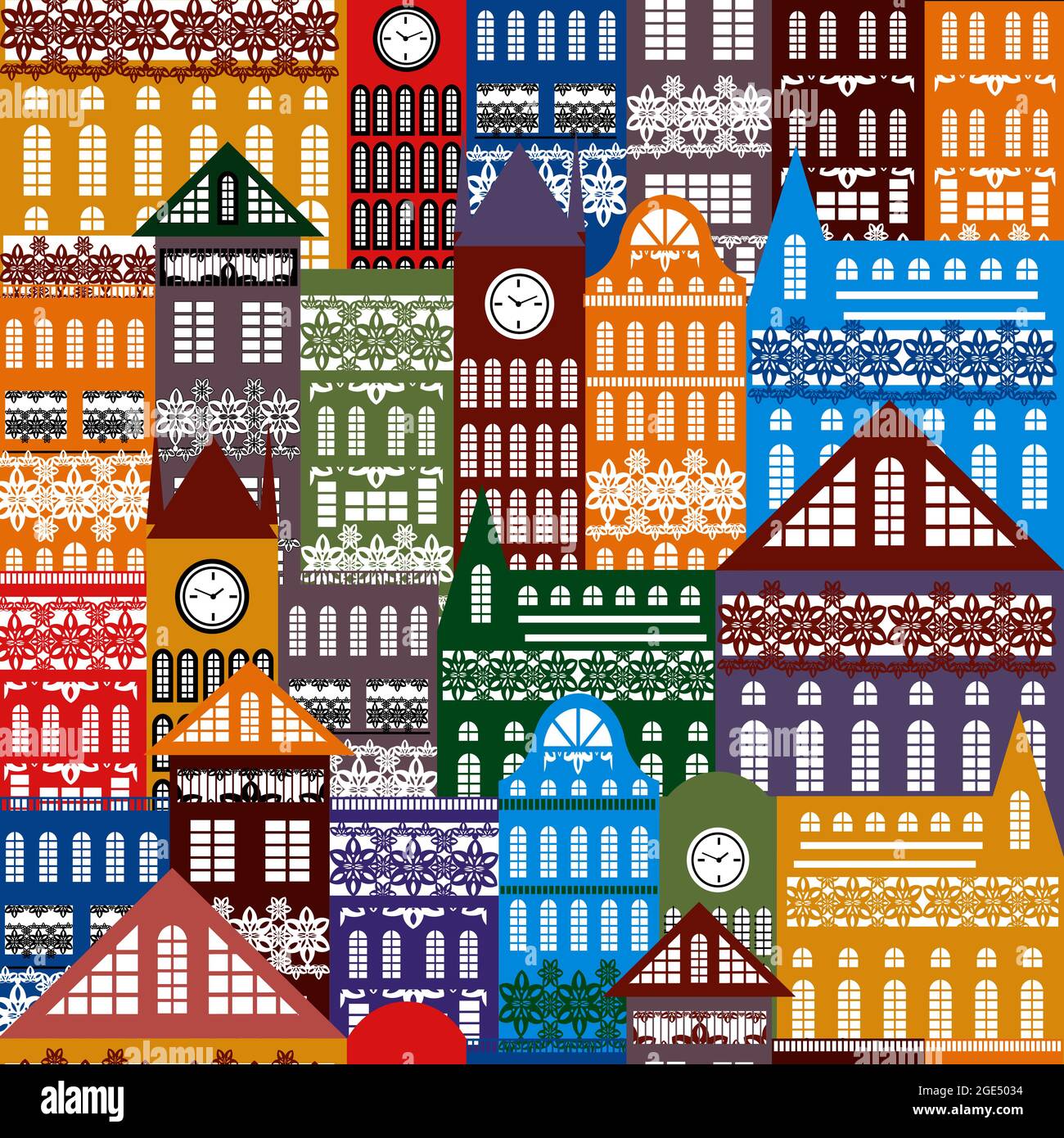 Vector background seamless pattern, consisting of simple houses with ...