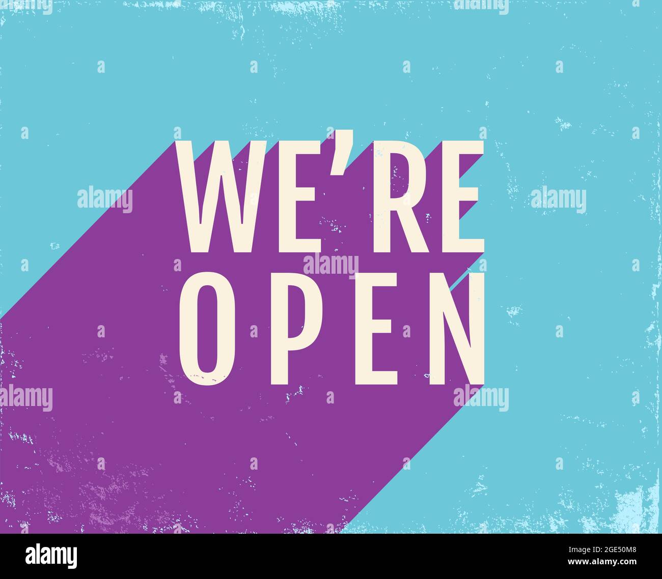 Vector poster with text we are open on vintage blue background. Vector ...