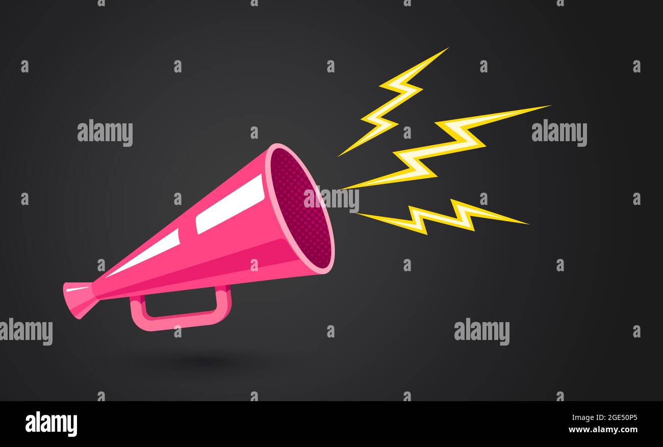 Vector vintage poster with retro pink megaphone on black background ...
