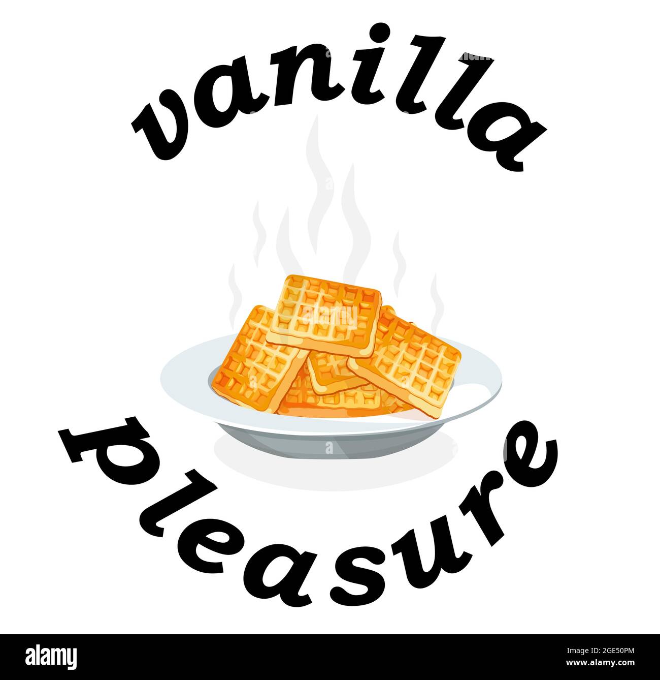 Vector image of a plate with waffles on a white background with the ...