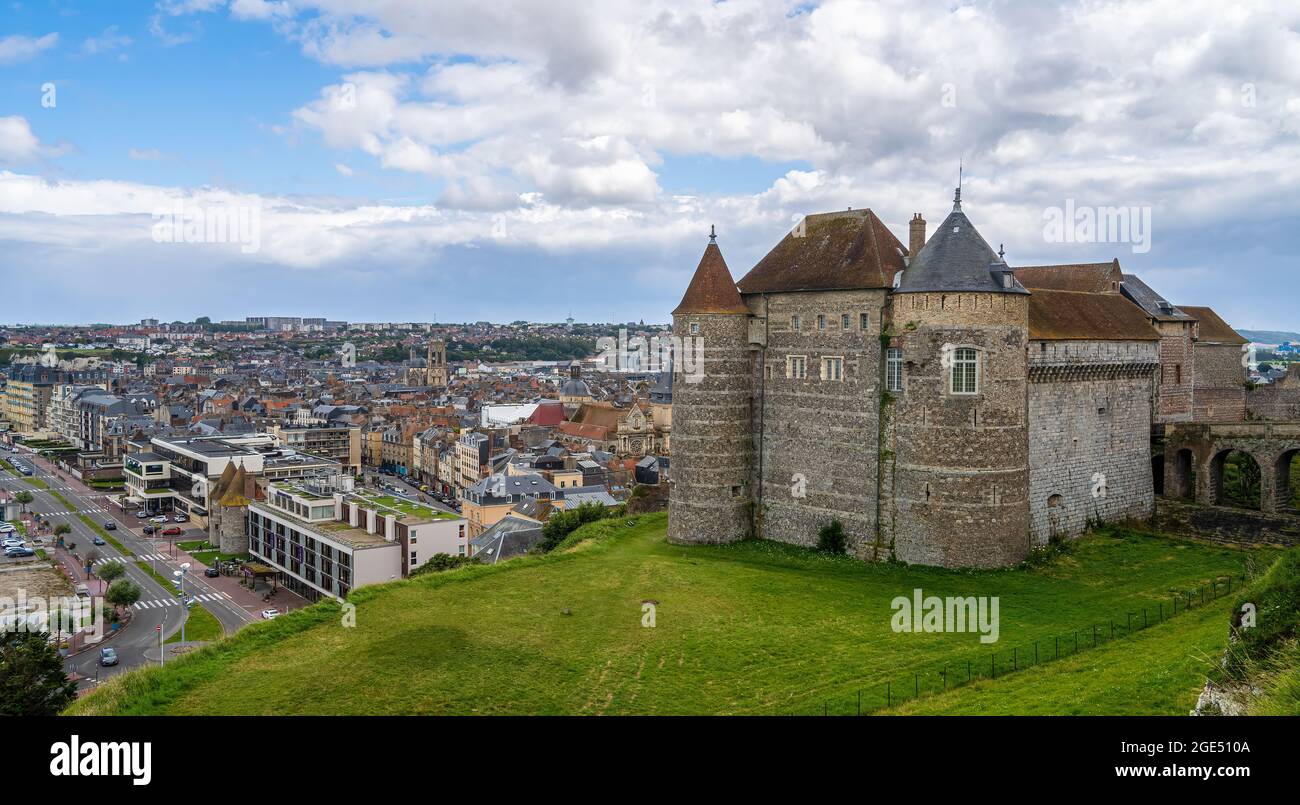 A medieval castle and a cityscape panorama of Dieppe in Normandy ...