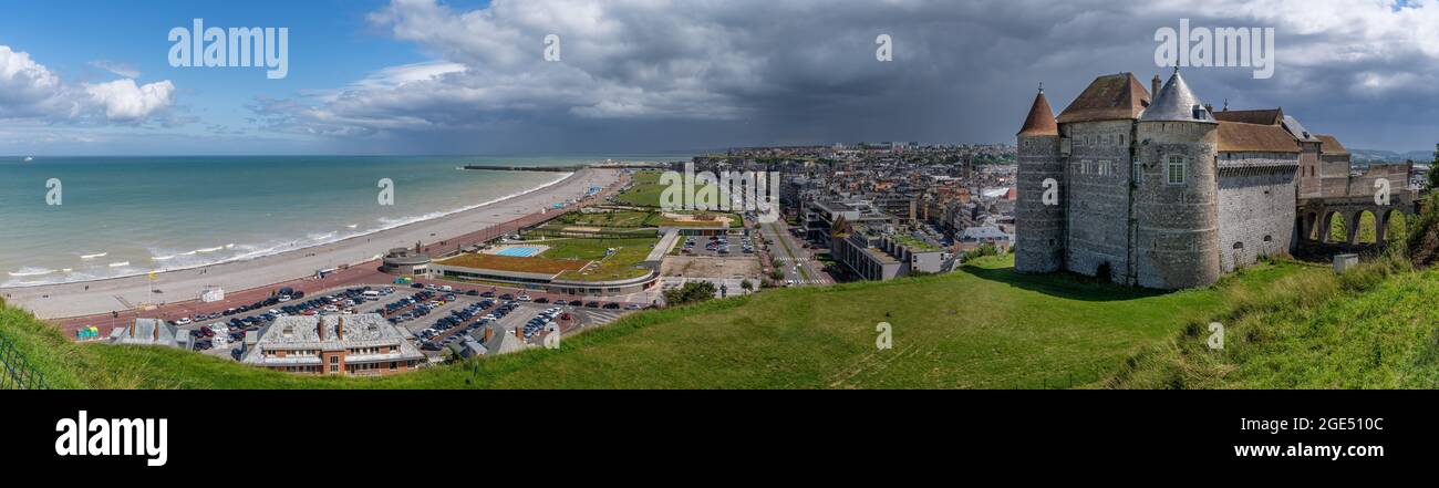 Dieppe, France - July 30, 2021: A medieval castle and a cityscape ...