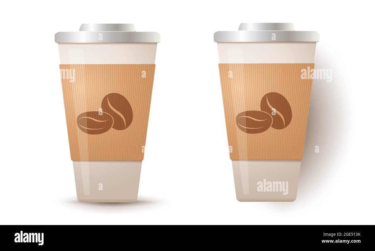 Vector illustration of a paper mug with coffee. Hot drink from fast ...