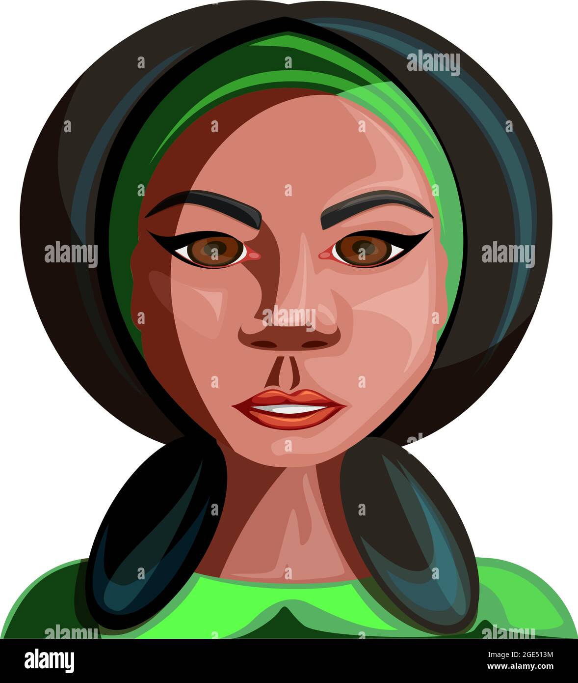 Vector image of a woman with slanting eyes and red skin in full face ...