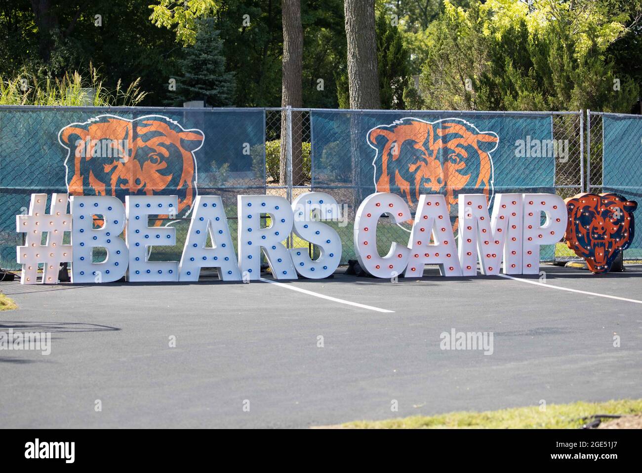 A general overall view of #Bears Camp sign during Chicago Bears ...