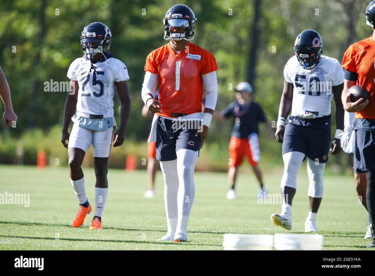 Chicago Bears Quarterback Justin Fields (1) during training camp at ...