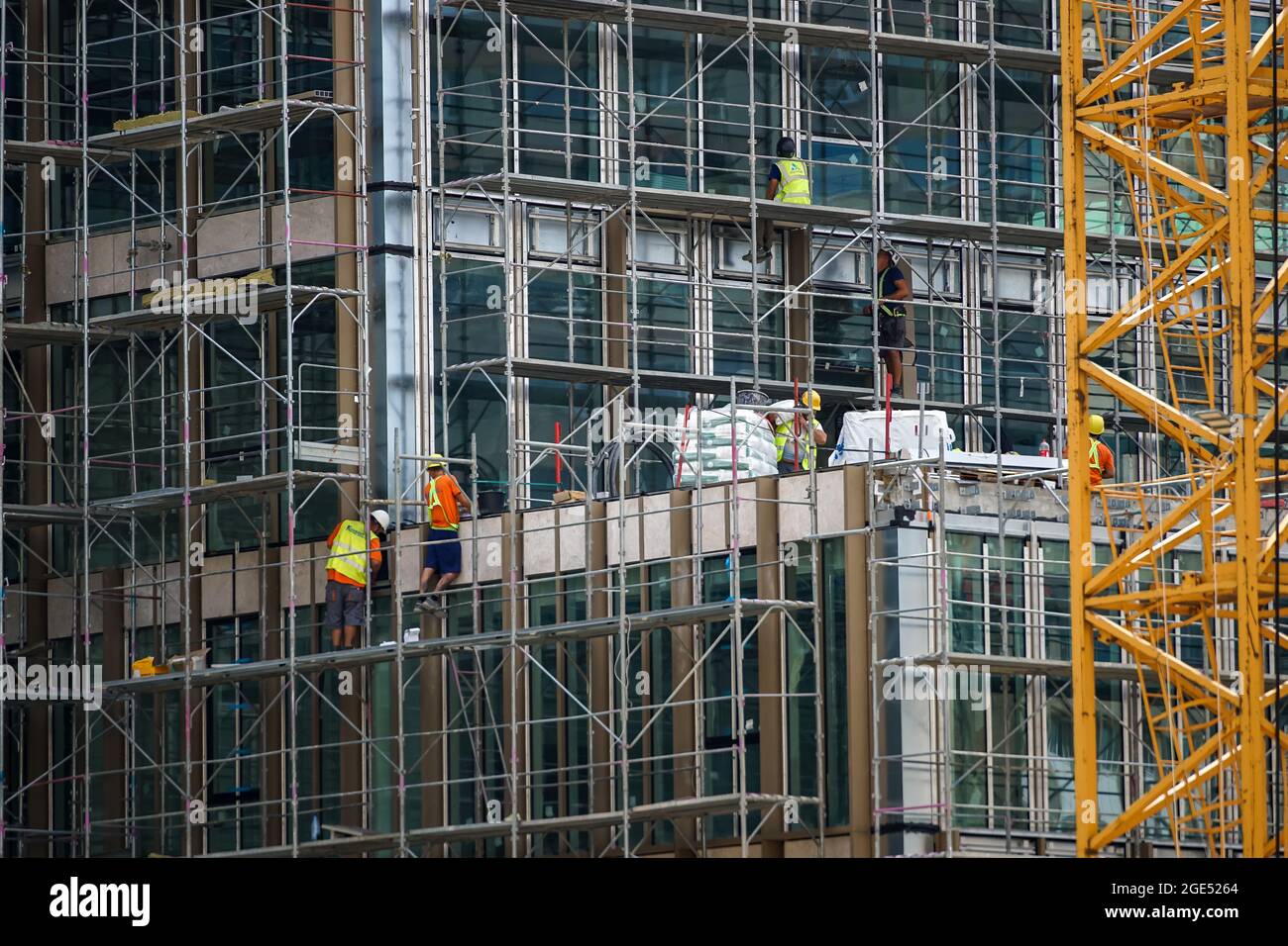 Bucharest, Romania - August 12, 2021: Construction workers are working ...