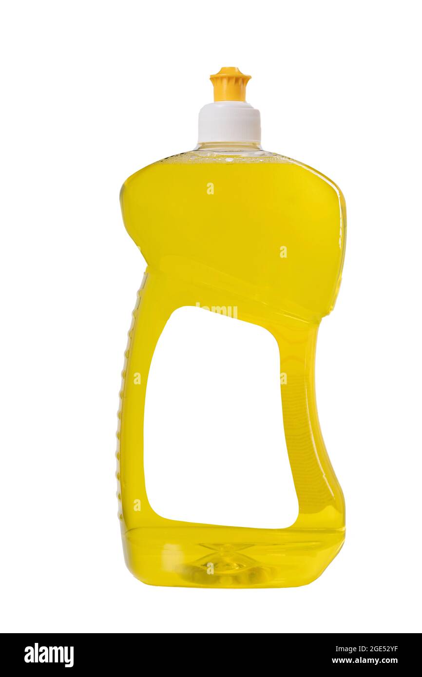 Plastic container with washing-up liquid. Bottle with a blank label to ...
