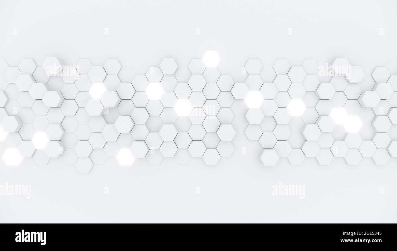 White geometric hexagonal abstract background Surface polygon pattern with glowing hexagons ...