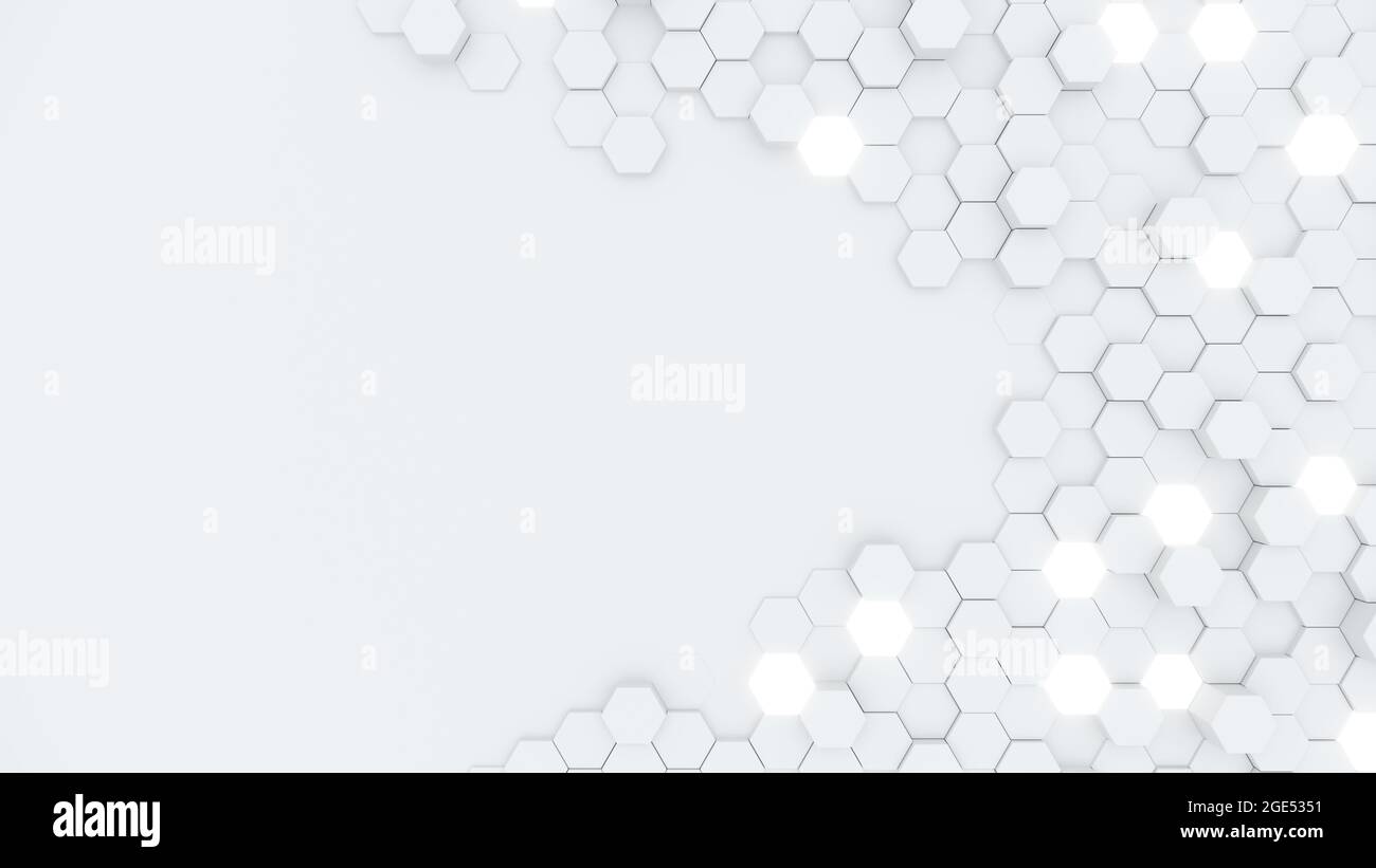 White geometric hexagonal abstract background Surface polygon pattern with glowing hexagons ...