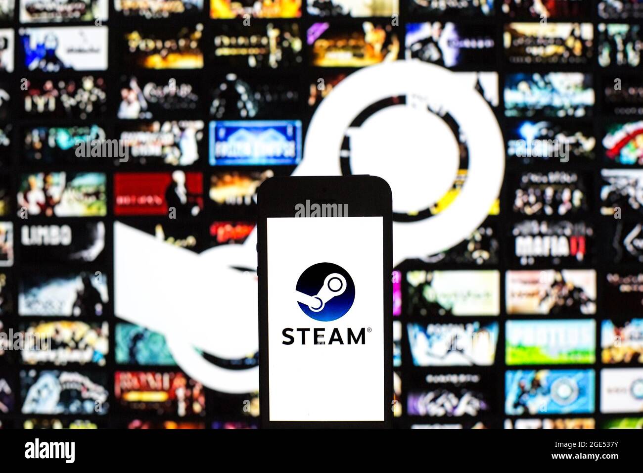 In this photo illustration, a Steam logo seen displayed on a smartphone ...