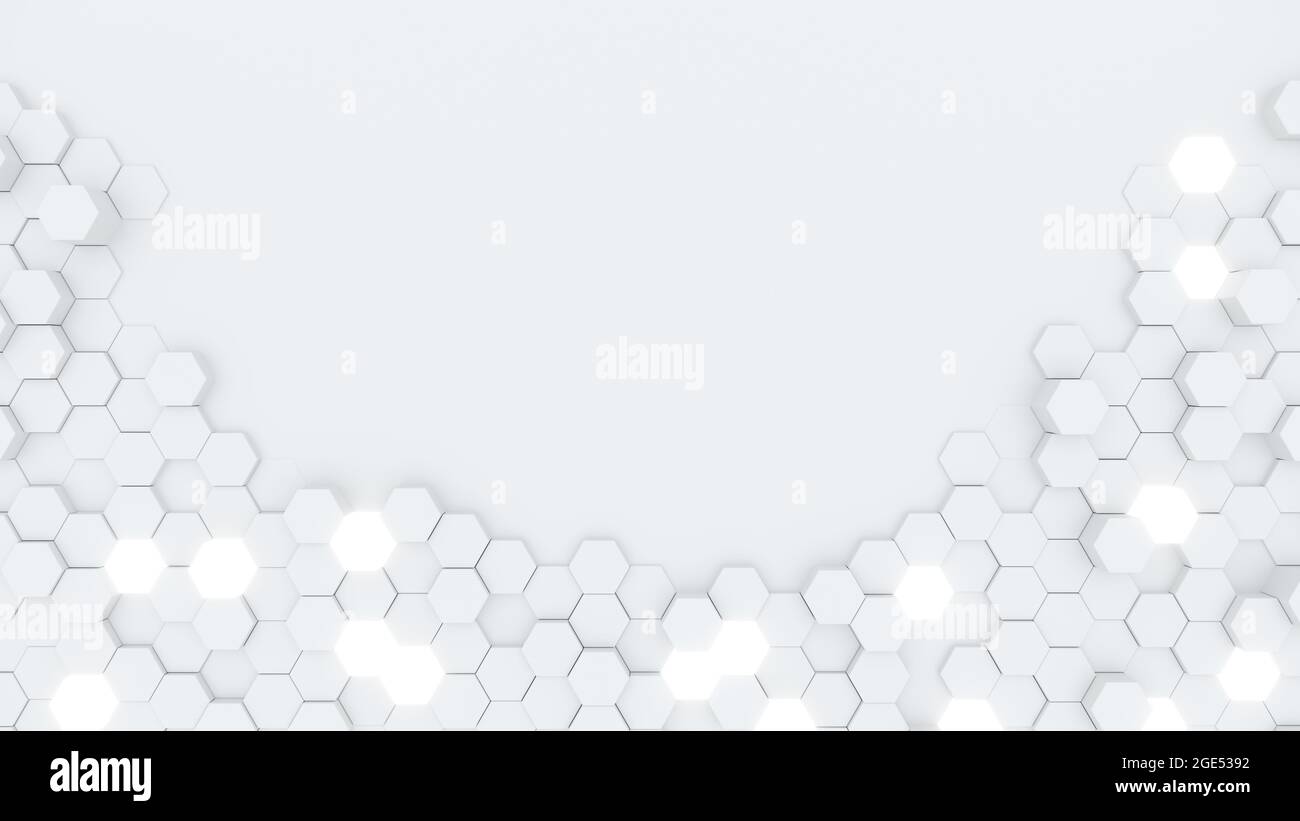 White geometric hexagonal abstract background Surface polygon pattern with glowing hexagons ...
