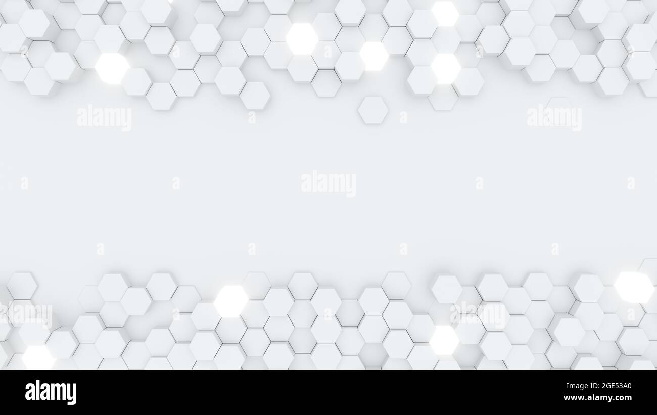 White geometric hexagonal abstract background Surface polygon pattern with glowing hexagons ...