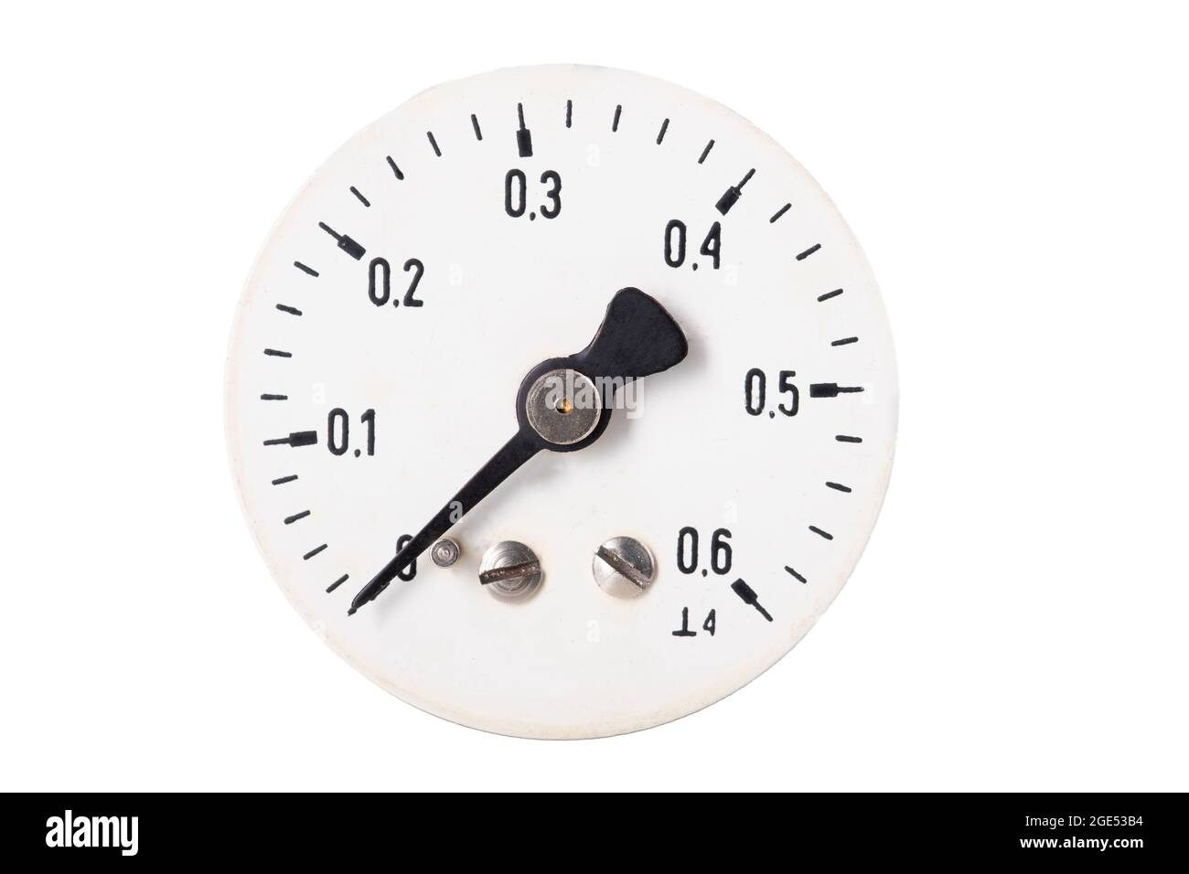 White dial of the pressure gauge. Point and scale of the measuring ...