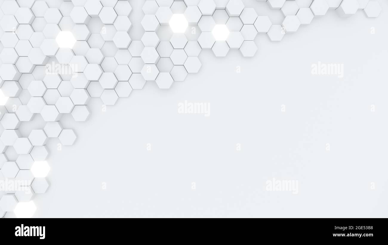 White geometric hexagonal abstract background Surface polygon pattern with glowing hexagons ...