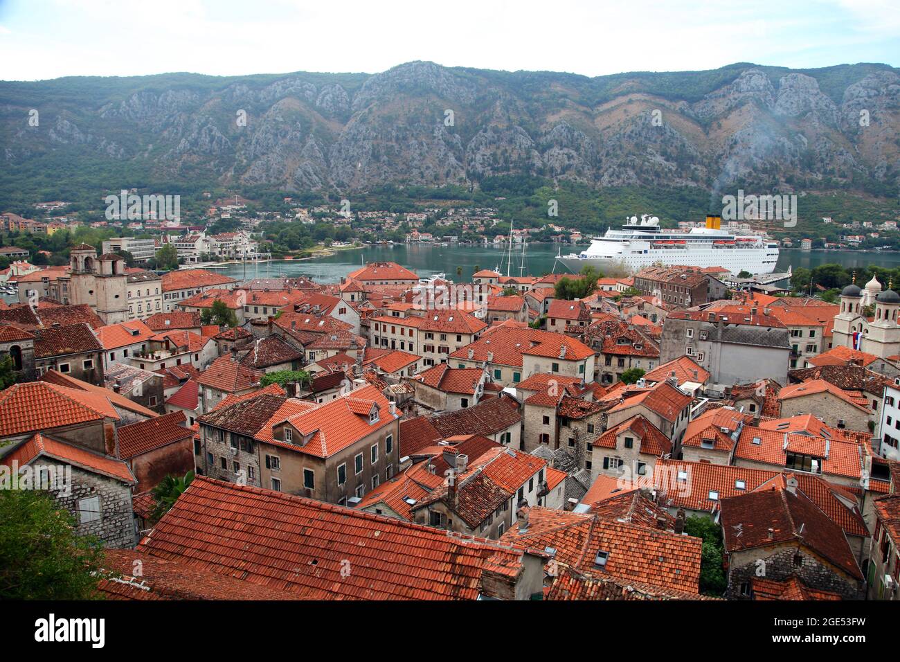 View of Kotor Old Town from Kotor Fortress in Kotor, Montenegro. Kotor ...