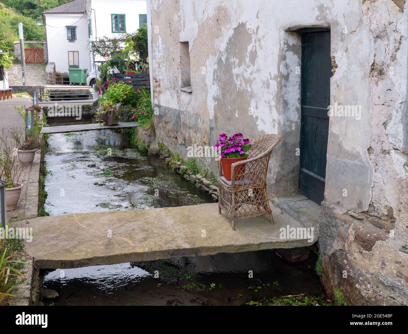 MONDONEDO, SPAIN - AUGUST 08, 2021: Stone bridge in front of the ...