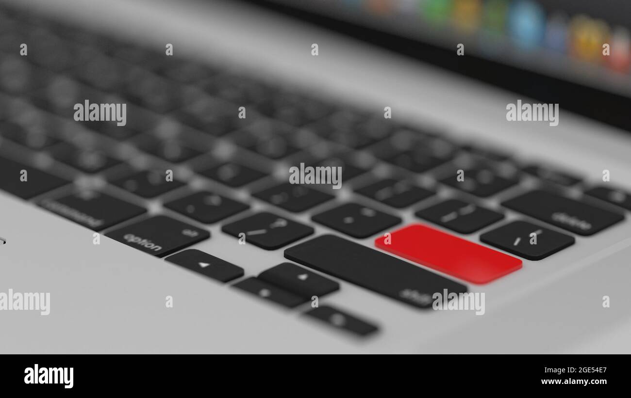 3D render red button on laptop keyboard. partial focus Stock Photo - Alamy