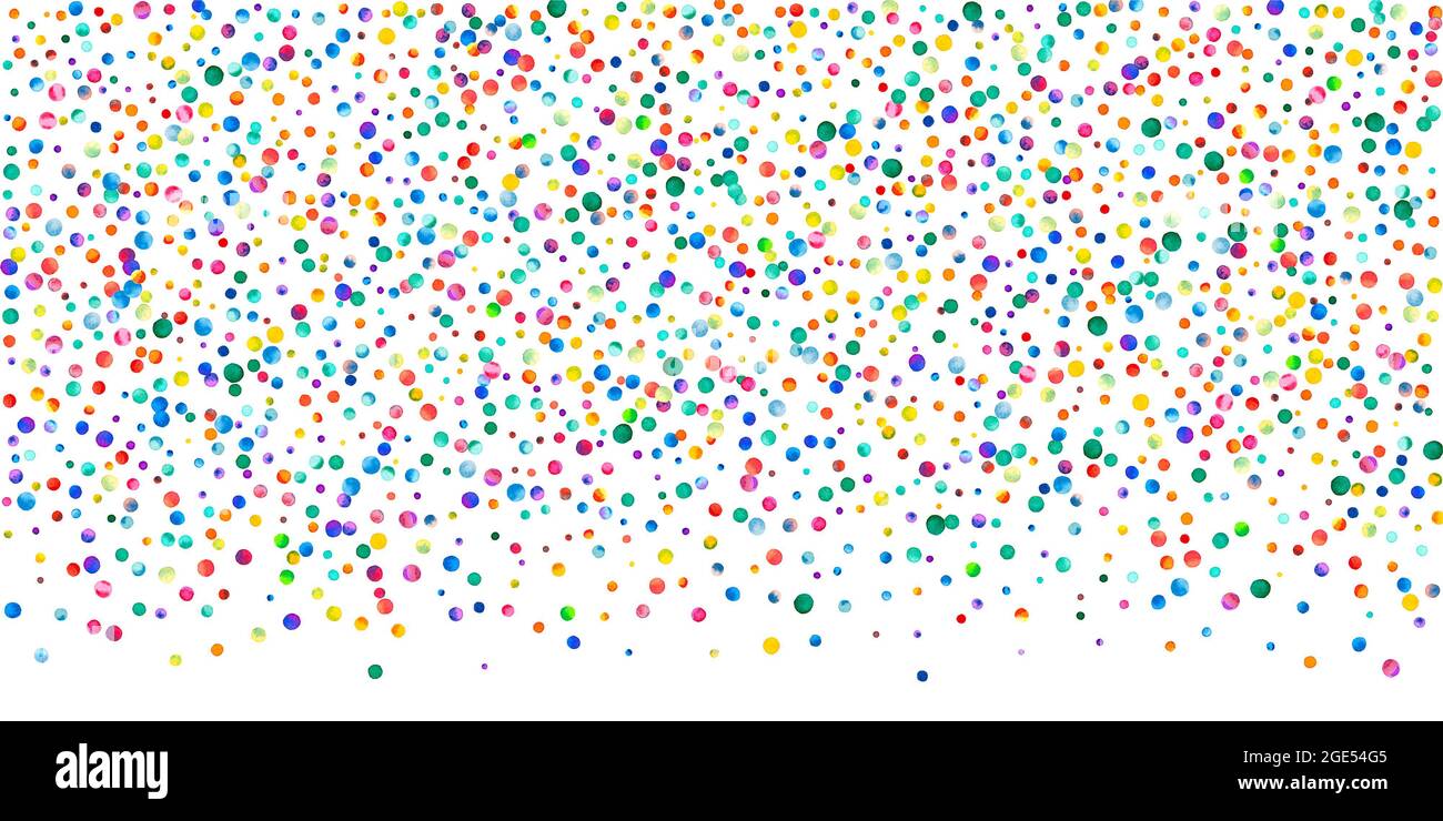 Watercolor confetti on white background. Alive rainbow colored dots ...