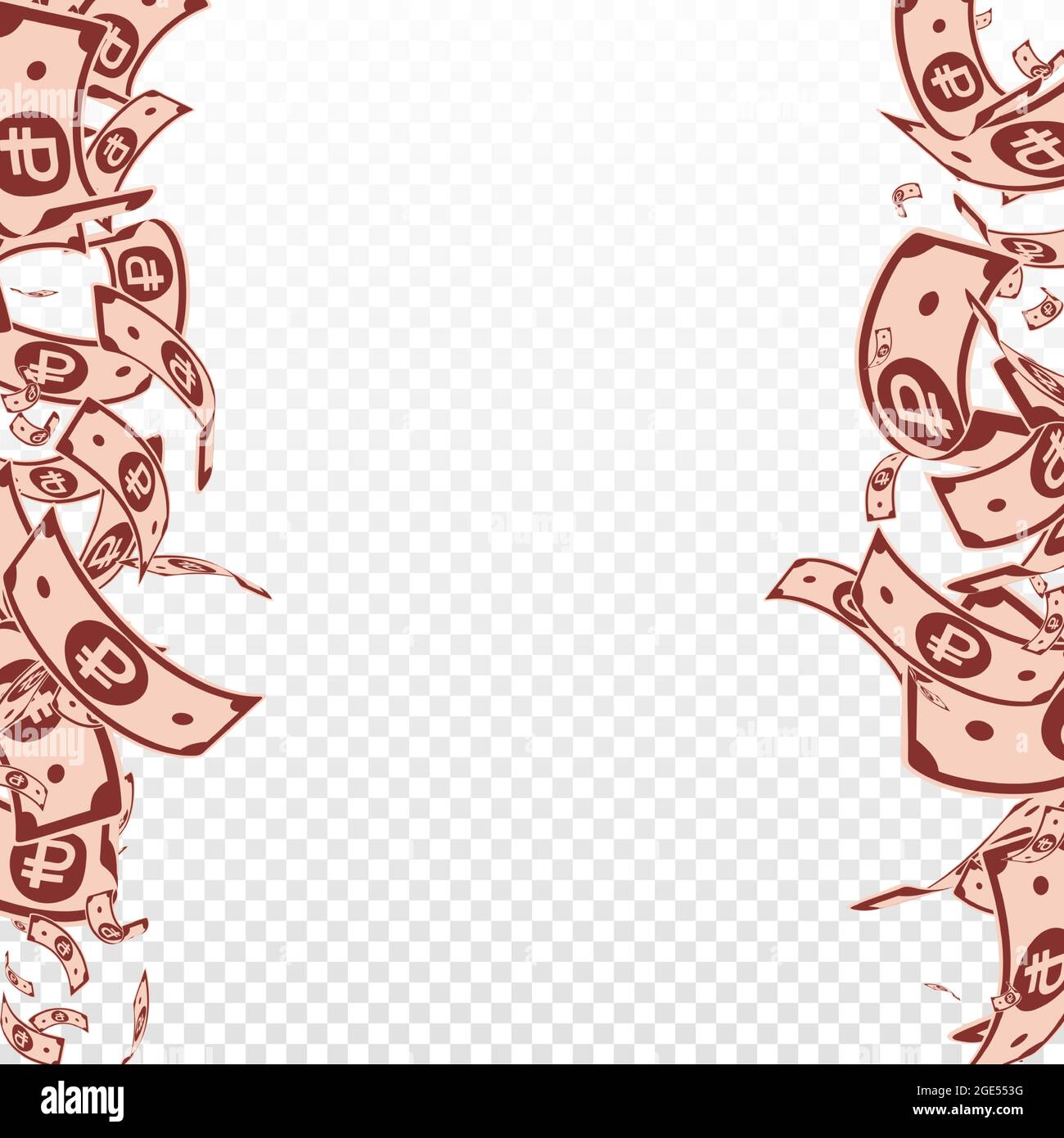 Russian ruble notes falling. Messy RUB bills on transparent background ...