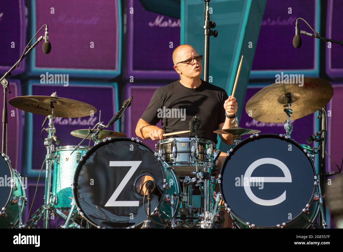 Patrick Wilson of Weezer during the Hella Mega tour at Wrigley Field on ...