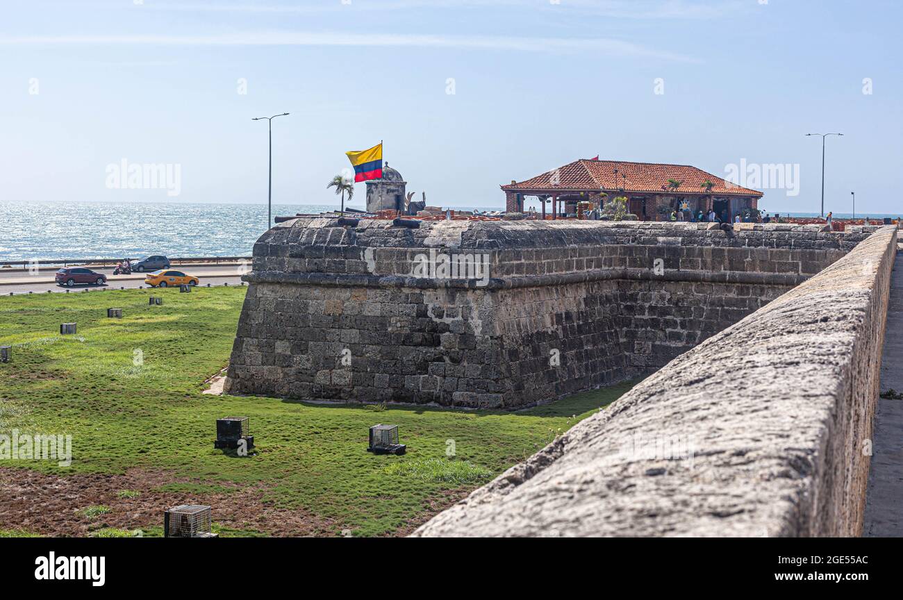 Long shot of Baluarte de Santo Domingo, Cartagena de Indias, Colombia ...
