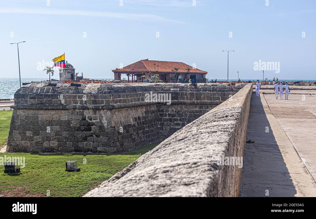 Long shot of Baluarte de Santo Domingo, Cartagena de Indias, Colombia ...