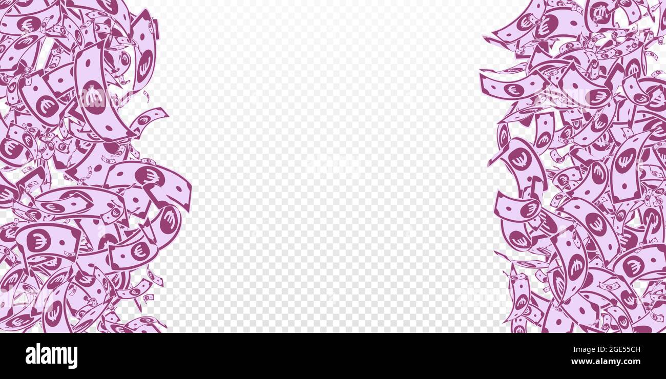 European Union Euro notes falling. Messy EUR bills on transparent ...