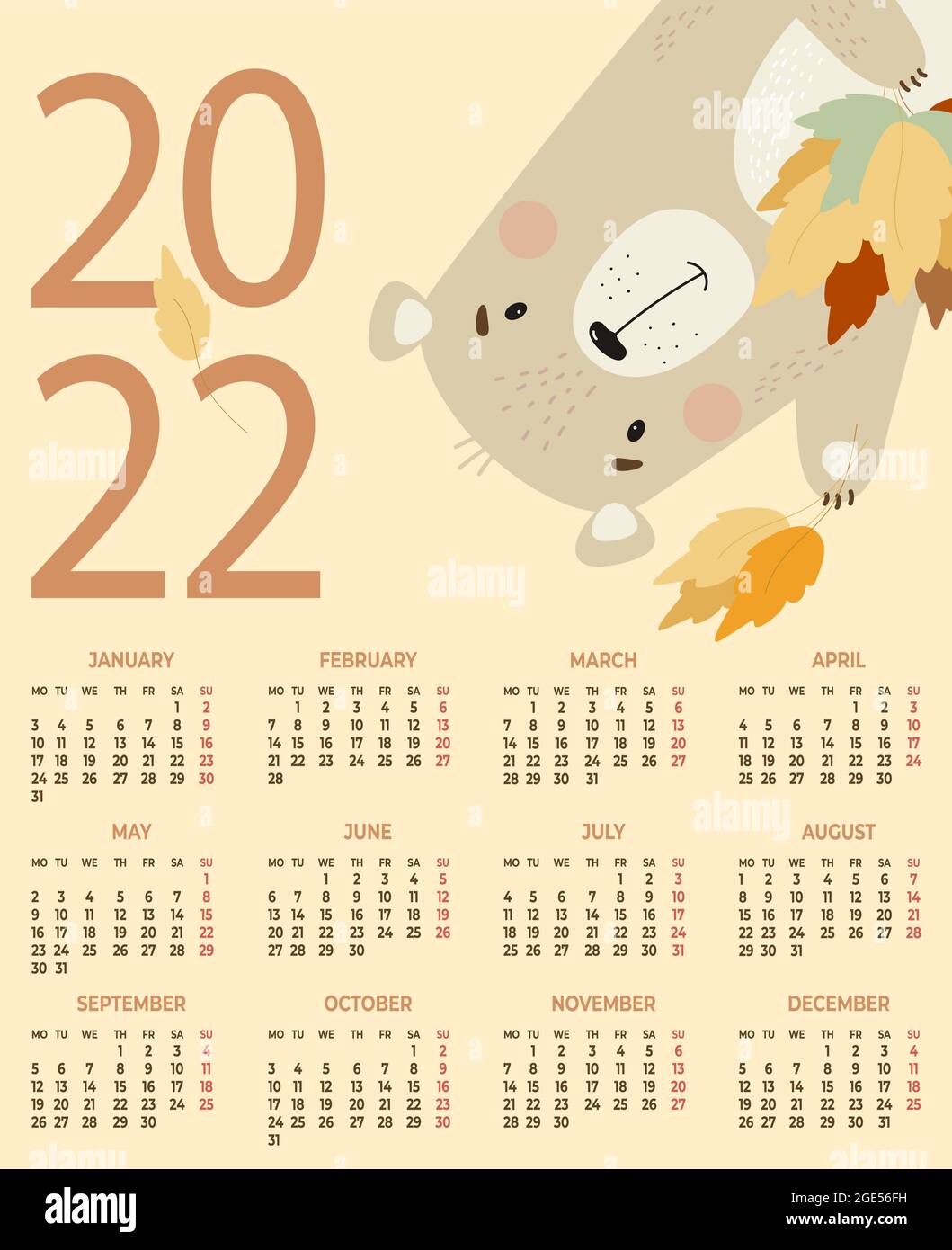 Cute Printable 2022 Yearly Calendar