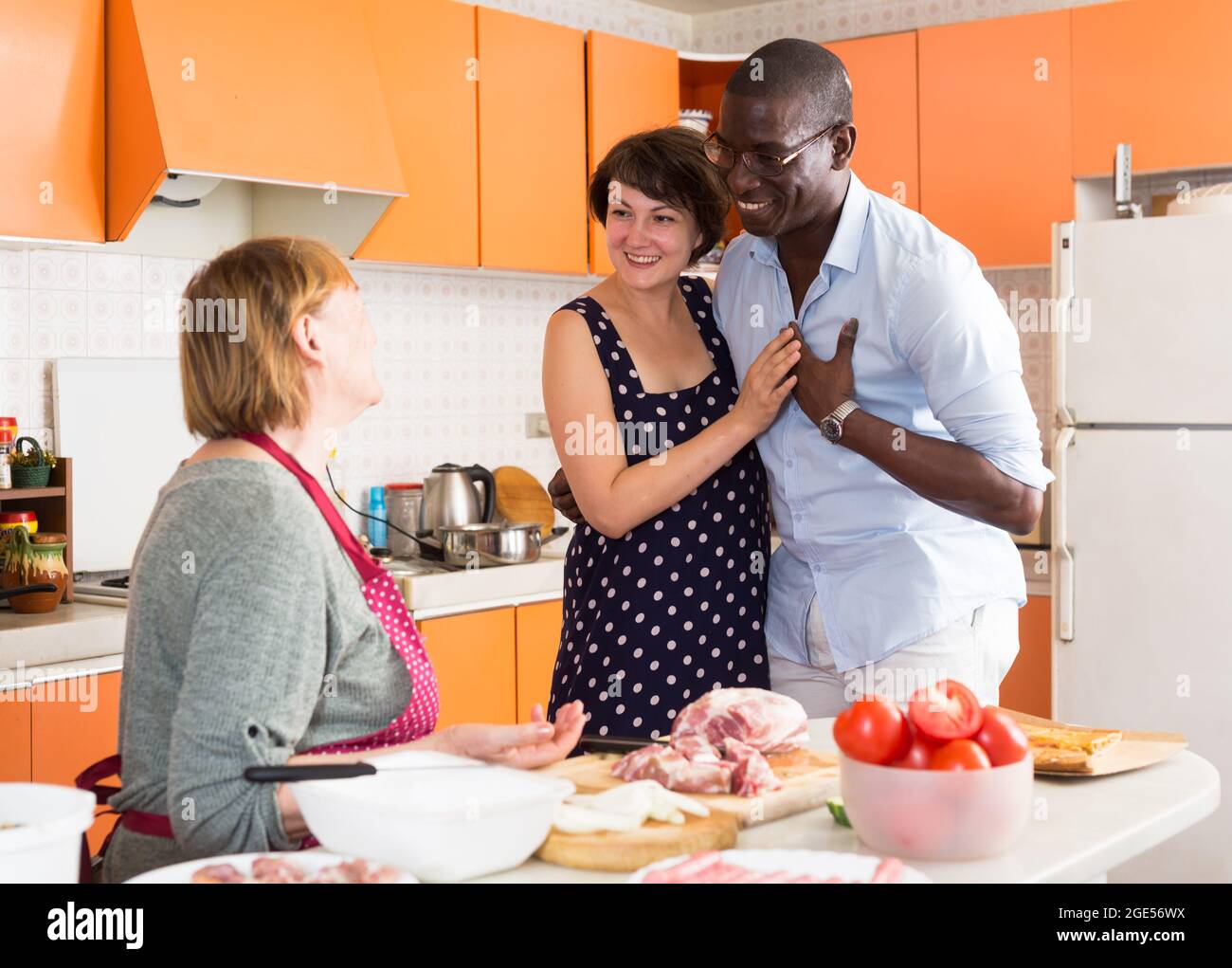 Woman introducing her boyfriend Stock Photo - Alamy