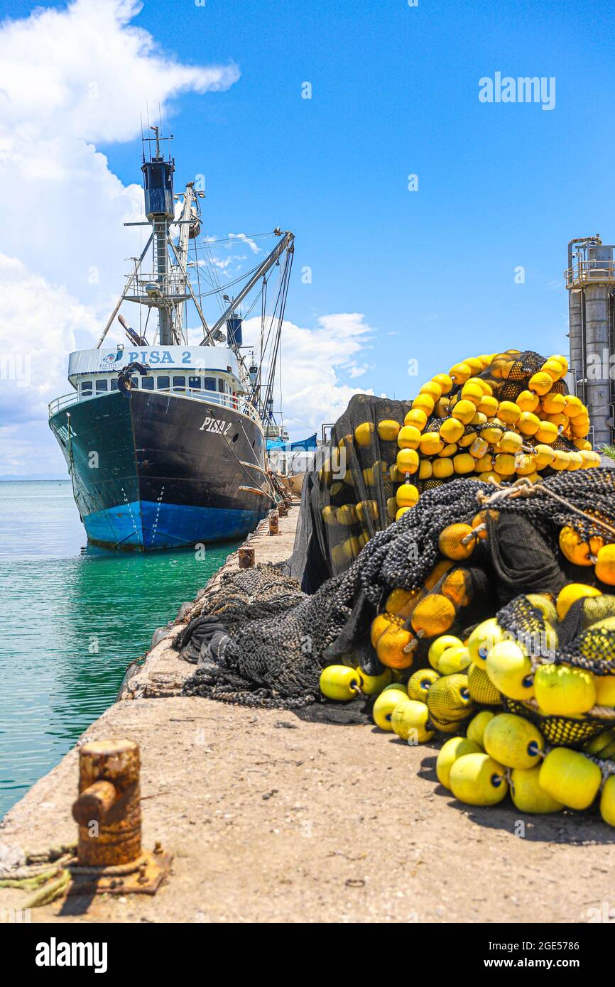 Black fishing net with yellow float for fishing boat or sardine called ...