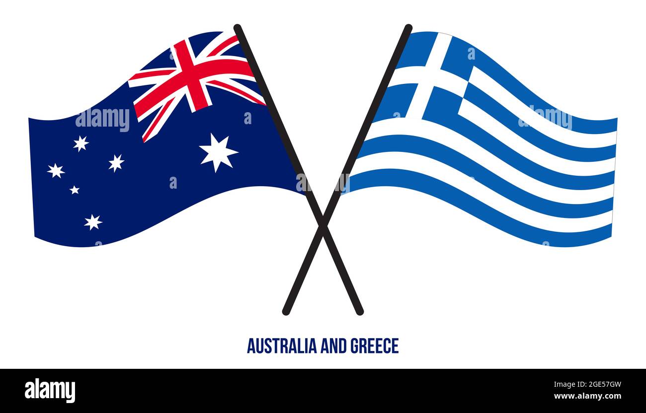 Australia and Greece Flags Crossed And Waving Flat Style. Official ...