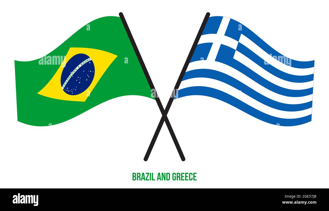 Brazil and Greece Flags Crossed And Waving Flat Style. Official ...
