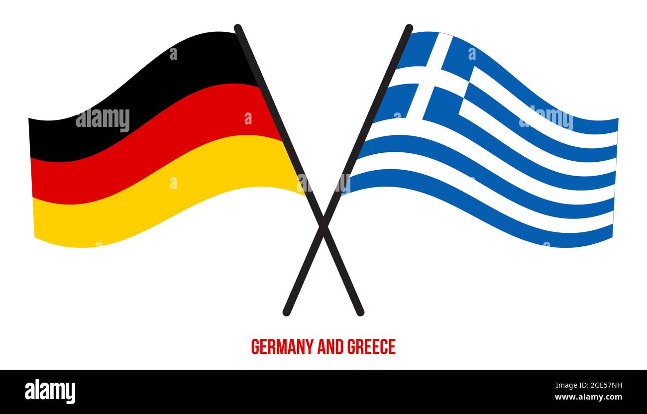 Germany and Greece Flags Crossed And Waving Flat Style. Official ...