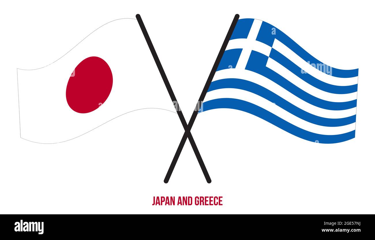 Japan and Greece Flags Crossed And Waving Flat Style. Official ...