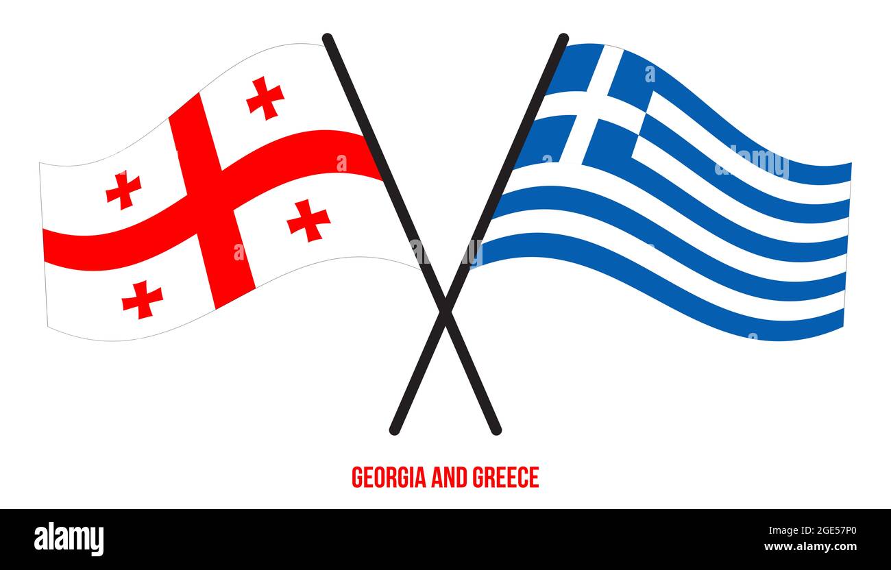Georgia and Greece Flags Crossed And Waving Flat Style. Official ...