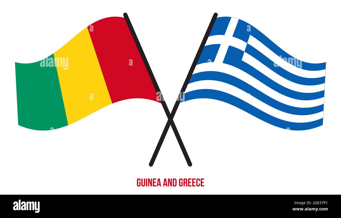 Guinea and Greece Flags Crossed And Waving Flat Style. Official ...