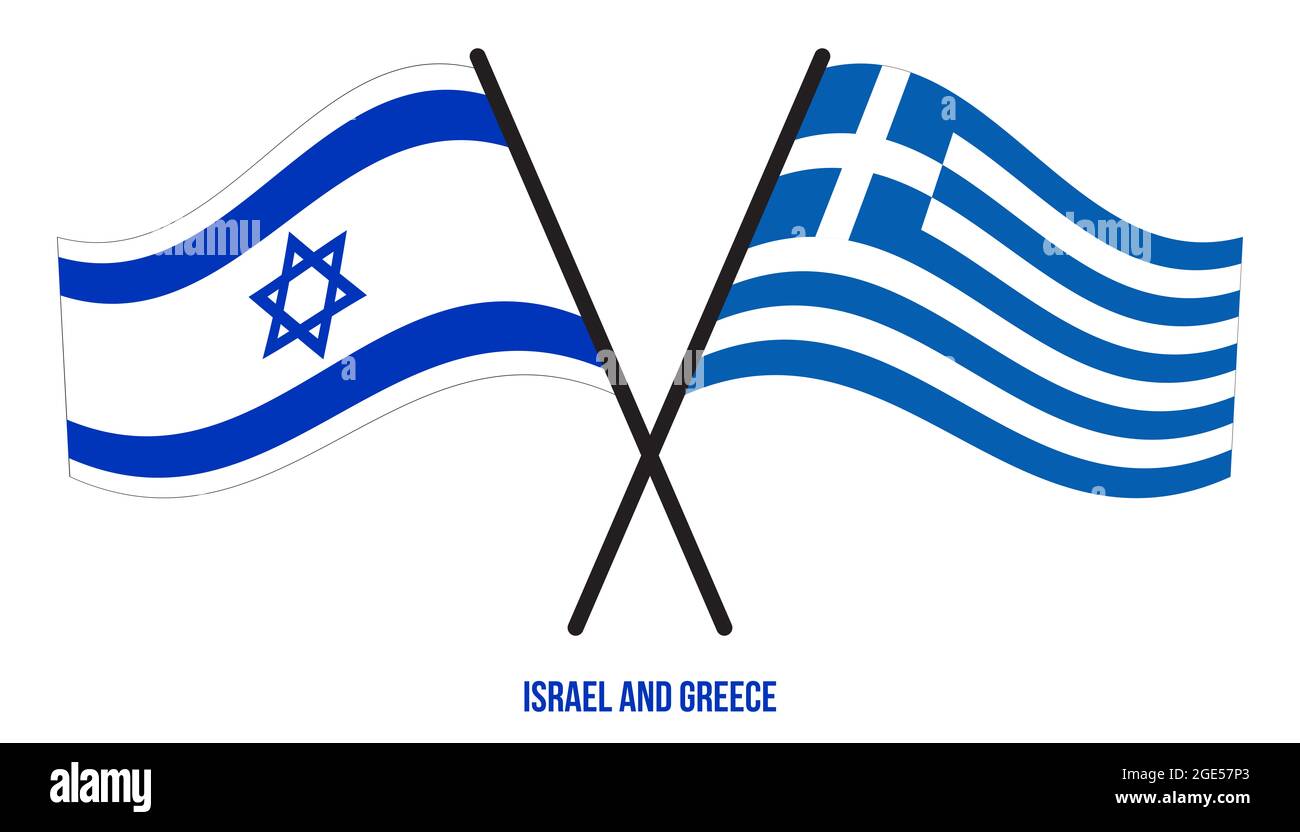 Israel and Greece Flags Crossed And Waving Flat Style. Official ...