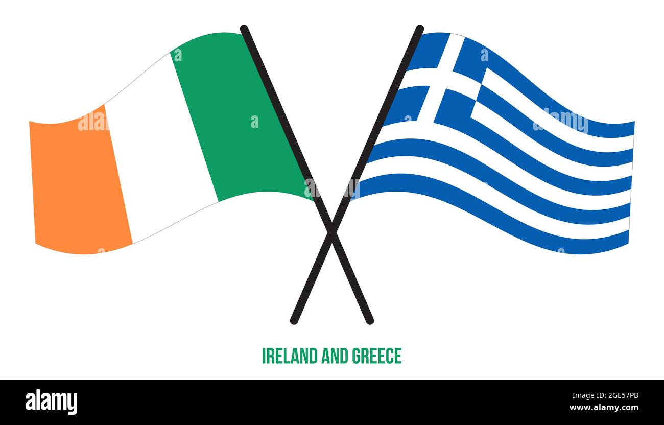 Ireland and Greece Flags Crossed And Waving Flat Style. Official ...