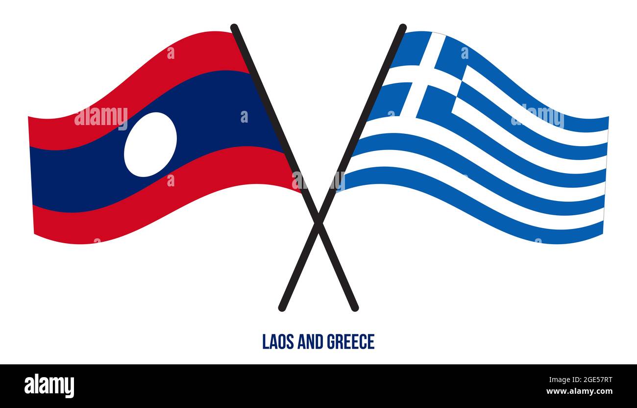 Laos and Greece Flags Crossed And Waving Flat Style. Official ...
