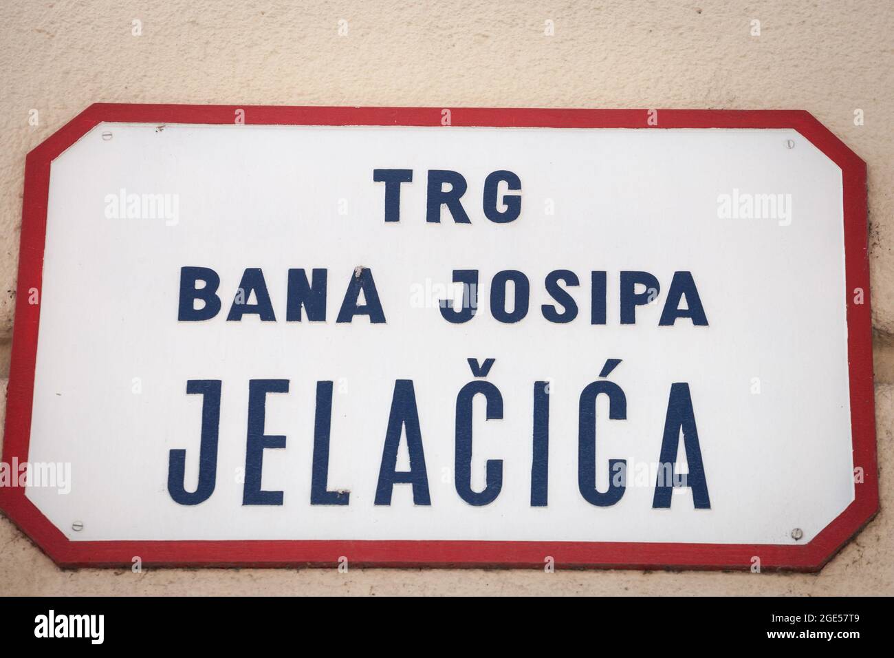 Picture of the street sign trg Bana Jelacica in Zagreb. Ban Jelacic ...
