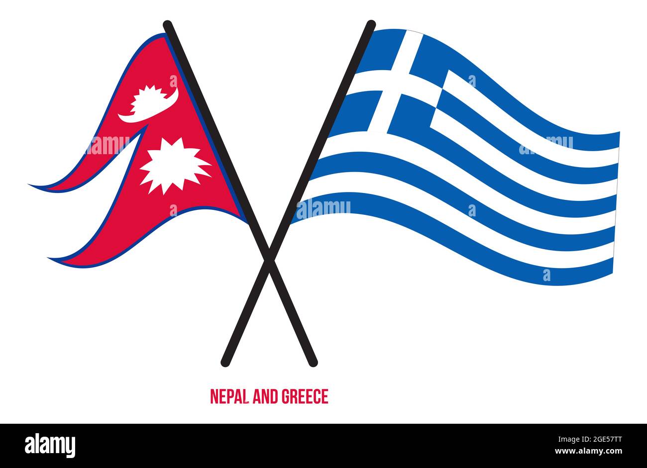 Nepal and Greece Flags Crossed And Waving Flat Style. Official ...