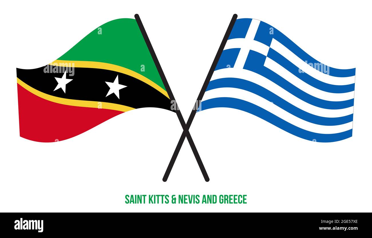 Saint Kitts & Nevis and Greece Flags Crossed And Waving Flat Style ...