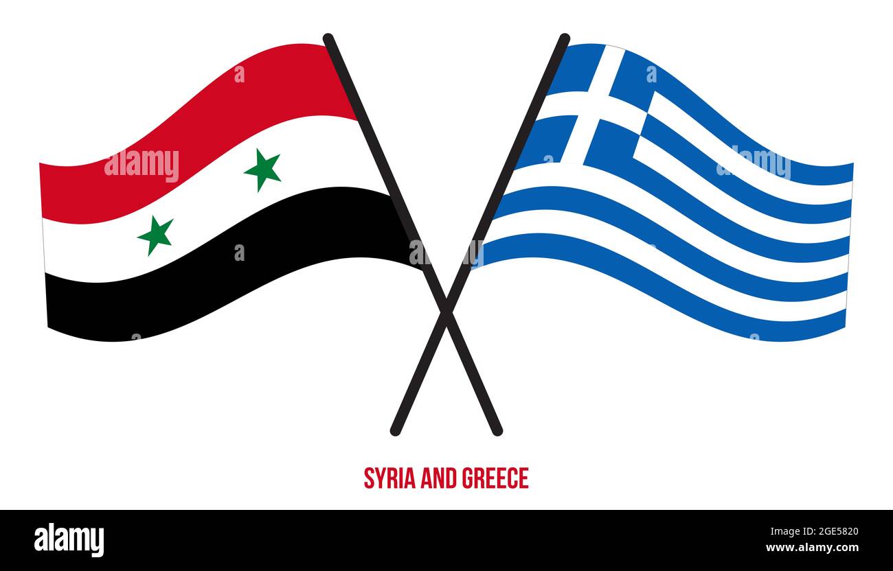 Syria and Greece Flags Crossed And Waving Flat Style. Official ...