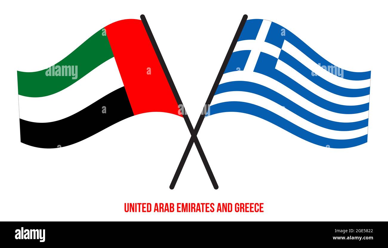 United Arab Emirates and Greece Flags Crossed And Waving Flat Style ...
