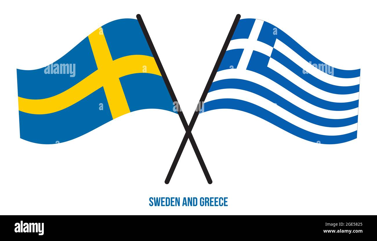 Sweden and Greece Flags Crossed And Waving Flat Style. Official ...