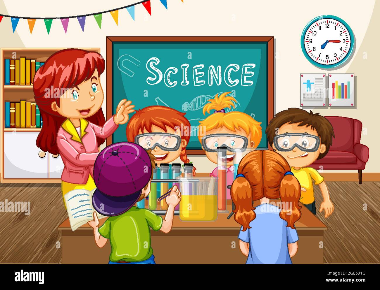 Teacher explaining science experiment to students in the classroom ...