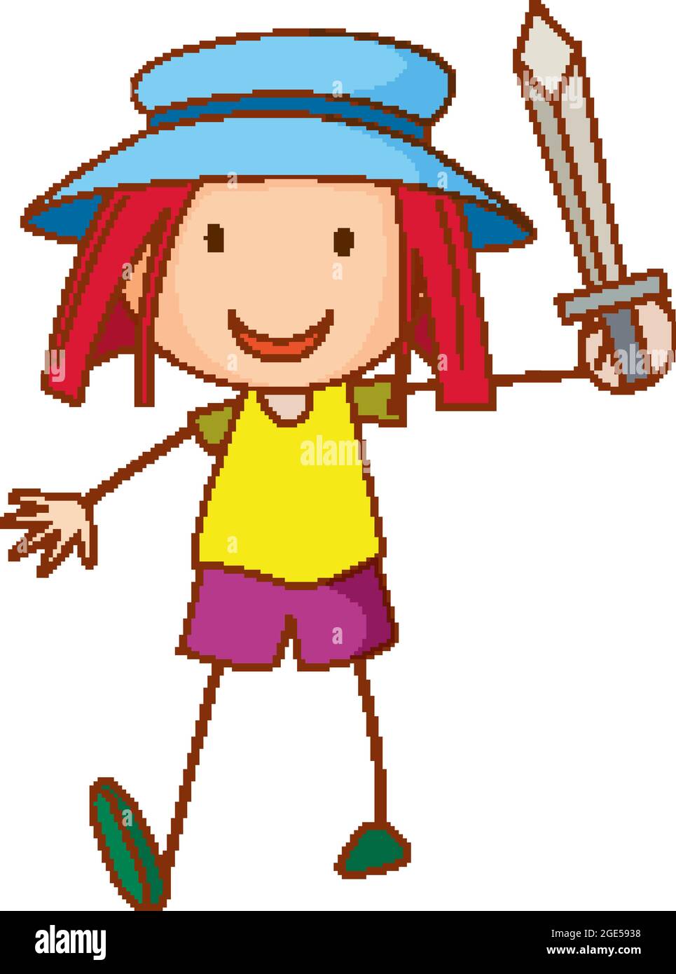 A Girl Wearing Hat Cartoon Character In Hand Drawn Doodle Style Illustration Stock Vector Image